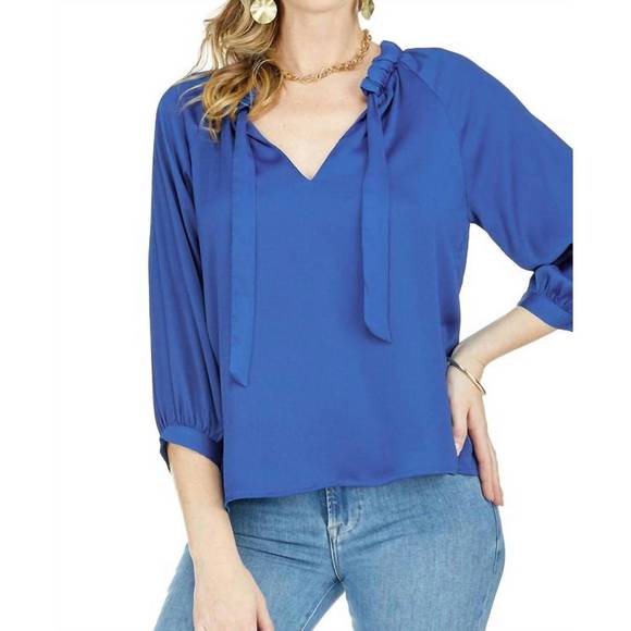 Jade | Tops | New Jade Ruched Neck Peasant Top In Royal | Poshmark
